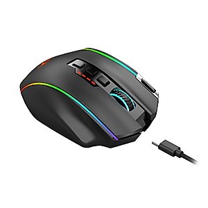Redragon M901 Gaming Mouse RGB Backlit MMO 16 Macro Programmable Buttons, 16000 DPI for Windows PC Computer (Wireless, Black)