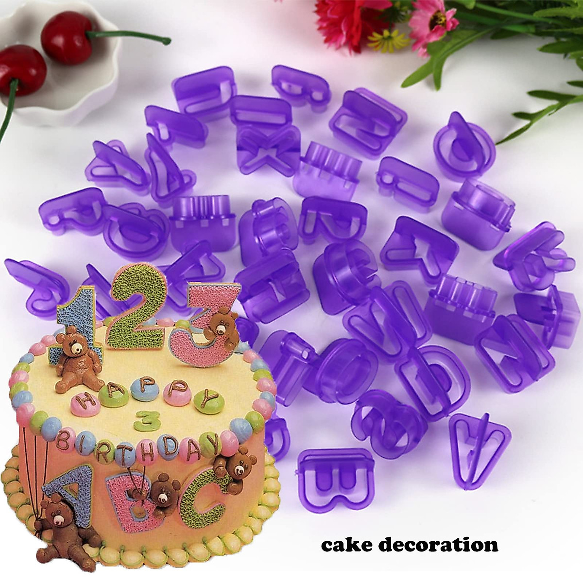Cookie Cutters- 40pcs Small Alphabet Letter Number Cookie Cutter Set 1'' Plastic Cute Cookie Cutters Mold Tools for DIY Cakes Muffins Fondant Sugar Biscuit Baking Clay Craft (Purple)