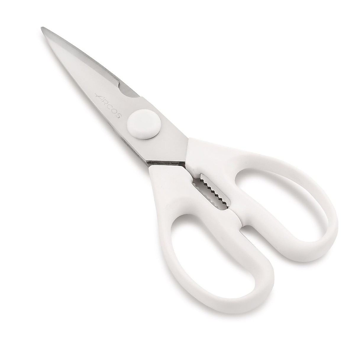 ARCOS Kitchen Take Apart Scissors 8 Inch Nitrum Stainless Steel and 195 mm blade. 154 gr. Ergonomic Polyoxymethylene POM Handle. Series Prochef. Smooth edge and stylish wooden handle. White Color