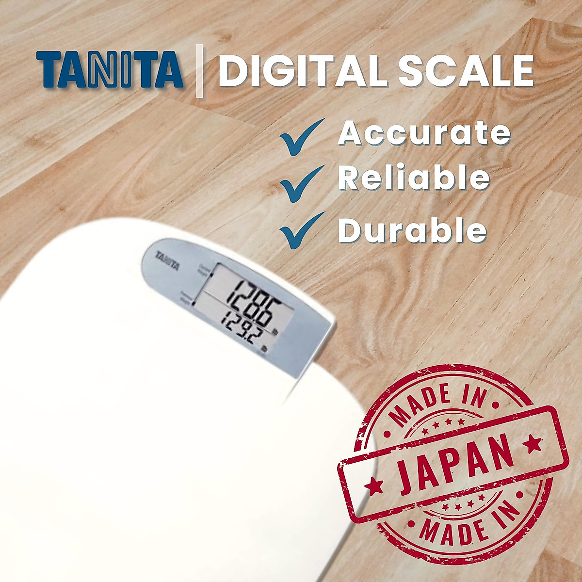Tanita HD-351 Japan Technology Digital Bathroom Weight Scale- 440 lbs Capacity - Accurate & Precise with 5 Multi-User Convenience, Previous & Current Weight Memory - 2" Easy to Read Large Display