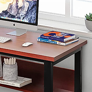 Halter Computer Desk with Storage Office Desk with Shelves for Home or Office Computer Desk with Shelves for PC Monitor Desktop Gaming Desk Study Desk Cherry Wood Black Metal Frame 47 Inches