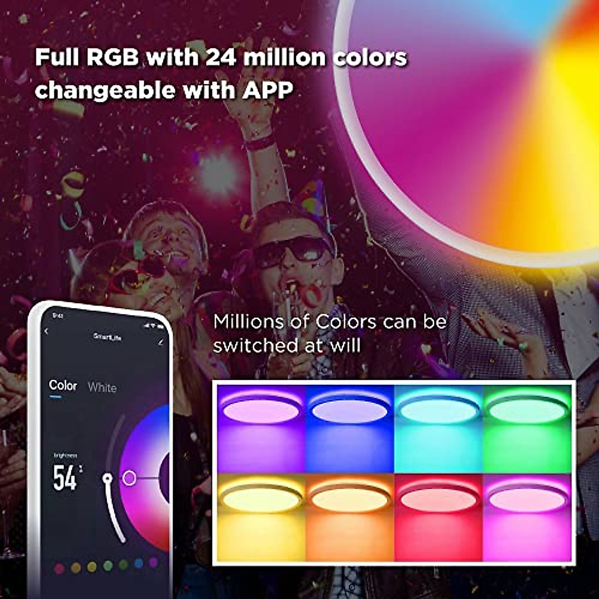 BestLuz Smart Ceiling Light Flush Mount LED WiFi, Compatible with Alexa & Google Assistant, Dimmable Low Profile Ambient Light Fixture for Bedroom Living Room,16 Inch 24W