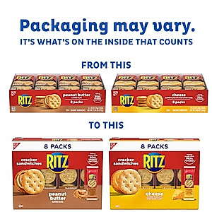 RITZ Peanut Butter Sandwich Cracker Snacks and Cheese Sandwich Crackers, Snack Crackers Variety Pack, 32 Snack Packs (6 Crackers Per Pack)