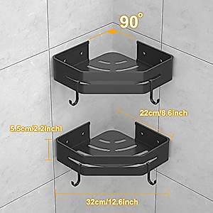 Punch-free Glue Adhesive Shower Caddy Bathroom Corner Shower Shelf with Hooks Stainless Steel Shower Storage Organizer Wall Mounted for Bathroom, Kitchen, Living Room, Restroom - 2 Pack, Chrome