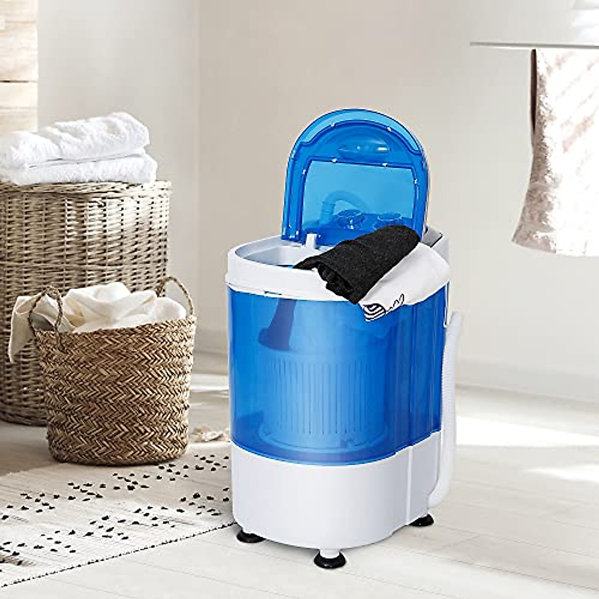 HomGarden 6.6lbs Capacity Mini Washing Machine for Compact Laundry, Portable Single Translucent Tub Washer with Timer Control and Spin Cycle Basket