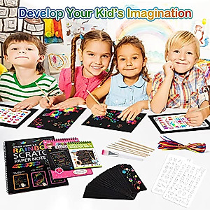 Mocoosy 140PCS Rainbow Scratch Paper Set, Magic Scratch Art Deluxe Combo with Case, Include Black Scratch Off Sheets, Scratch Notebook, Scratch Bookmarks for Kids Art Craft Kit Birthday Gifts