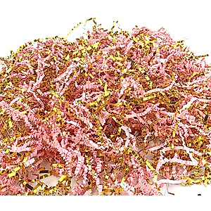 PUROSUR Crinkle Cut Paper Shred Filler Pink & Gold for Gift Wrapping & Basket Filling luxury Gift Box Filler Gift Basket Stuffing Shipping Packaging Craft Party Favor Bags - (4 oz) (Pink & Gold)