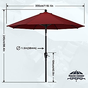 MASTERCANOPY Patio Umbrella for Outdoor Market Table -8 Ribs (10ft,Burgundy)