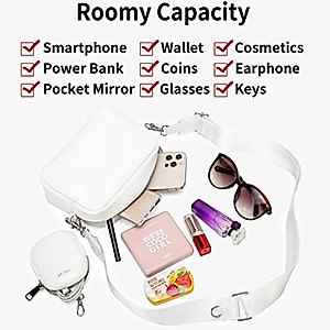 INICAT Crossbody Bag for Women Roomy Pockets Wallet Purse with Small Coin Purse（60-White）