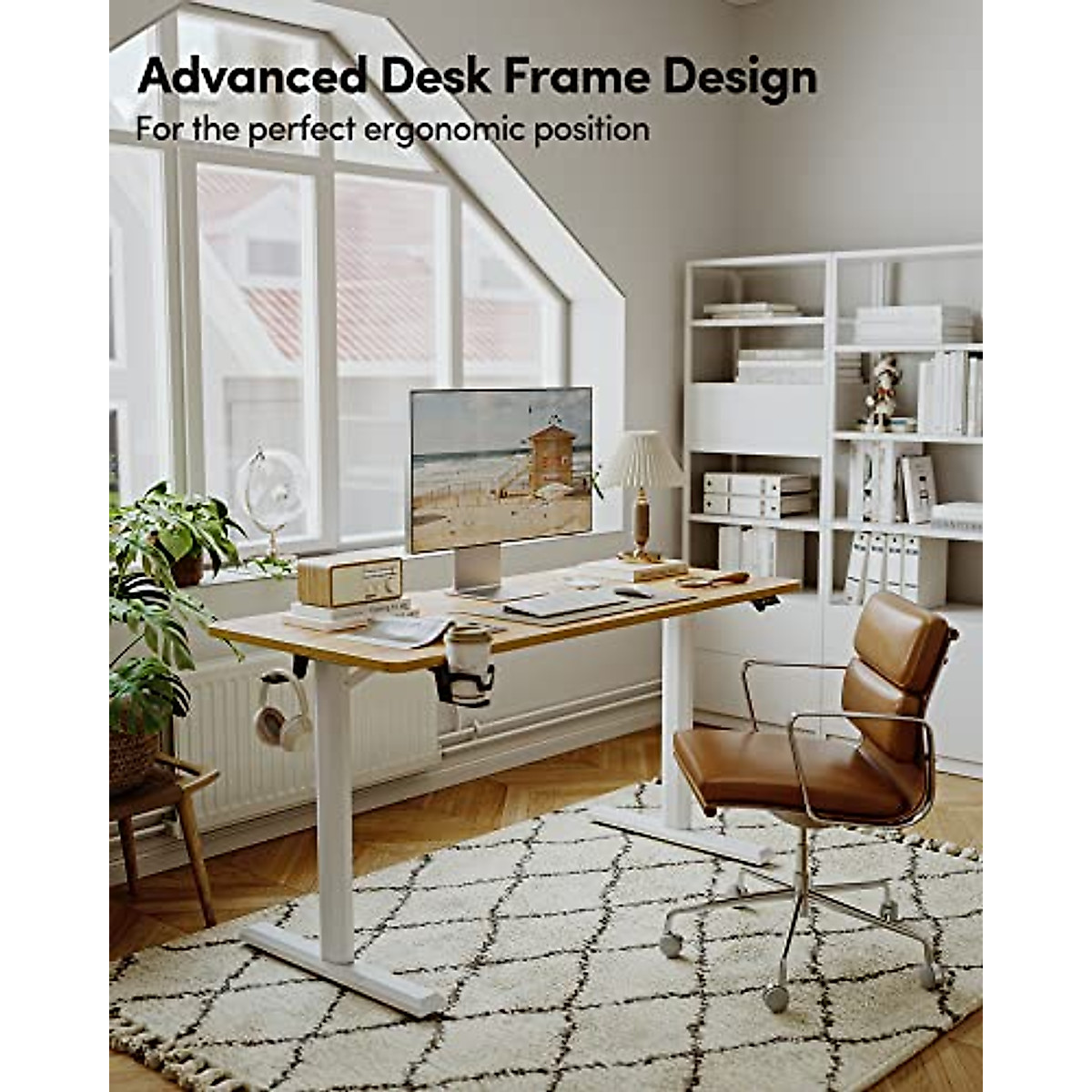 BANTI 55"x24" Standing Desk, Electric Stand up Height Adjustable Home Office Table, Sit Stand Desk, Light Rustic Brown Top