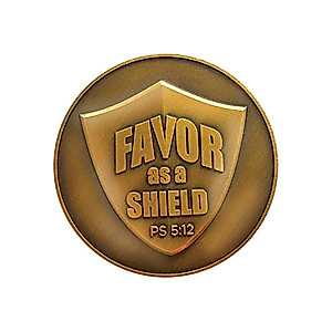 You are The Lord's Favored, Bulk Pack of 3 Religious Pocket Tokens of Prayer and Faith, Antique Gold-Color Plated Christian Challenge Coins, Inspirational Psalm 5:12 Church Handout Gifts