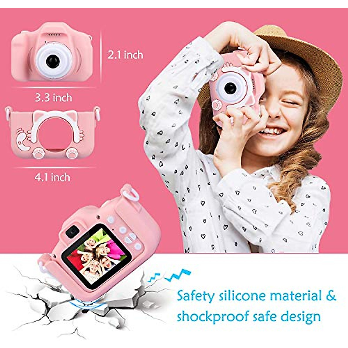 Kids Camera for Girls and Boys,1080P HD Digital Video Cameras for Toddler,Outdoor activity Anti-Drop Cartoon Camera 2.0 Inch Screen video recorder 3-12 Year Old kids Birthday Christmas Gift 32GB SD