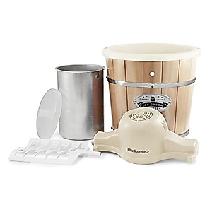 Elite Gourmet EIM-924L## 4 quart Old Fashioned Vintage Appalachian Wood Bucket Electric Ice Cream Maker Machine with Leak-Proof Liner, Uses Ice and Rock Salt Churns Ice Cream in Minutes, 4 Qt, Pine