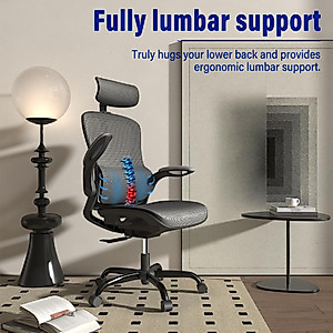 GABRYLLY Ergonomic Office Desk Chair, High Back Mesh Chair with Adjustable Flip-up Arms, Swivel Computer Task Chair with Lumbar Support, Tilt Function for Home,Office & Student