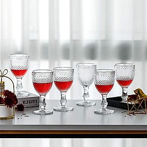 Chroma Beverage Goblet Glasses 10.6 oz. set of 6 Clear Vintage Embossed Glassware for Refreshments Iced-tea Soda Juice Water Perfect for Dinner Parties Bars Restaurants