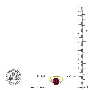 Dazzlingrock Collection 8x6mm Emerald Shape Center Lab Created Ruby & 2.2mm Round White Sapphire on Side Crisscross Shank Engagement Ring for Her in 10K Yellow Gold Size 7