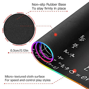 Large RGB Gaming Mouse Pad Blackboard Inscribed Scientific Formulas Calculations Physics Glowing Extended Mousepad 35.4x15.7in, Soft Anti-Slip Rubber Base Luminous Mouse Mat for Pc Laptop, Gaming, of
