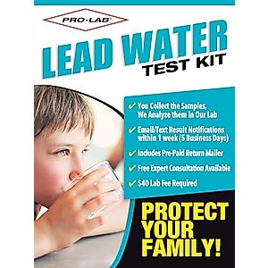 PRO-LAB Lead in Drinking Water Test Kit - Same kit used by Home Inspectors. You collect the sample, we analyze it. Results emailed within 1 week. $40 lab fee required for EPA Certified Lab analysis.