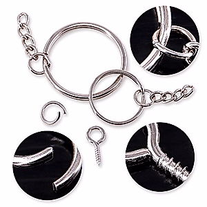 Swpeet 300Pcs Key Chain Rings Kit, 100Pcs Keychain Rings with Chain and 100Pcs Jump Ring with 100Pcs Screw Eye Pins Bulk for Jewelry Findings Making - 3/5 Inch, 4/5 Inch, 1 Inch, 6/5 Inch (Sliver)