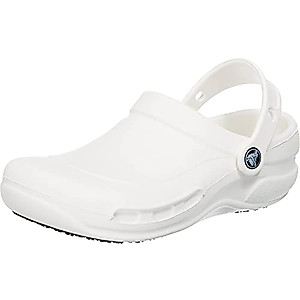 Crocs Unisex Adult Men's and Women's Bistro Clog | Slip Resistant Work Shoes , White, 9 Women 7 Men US