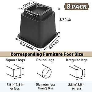 BTSD-home Bed Risers 3 4, 5 or 8 Inch Heavy Duty Stackable Furniture Risers for Sofa (8 inch, 8 Pack)