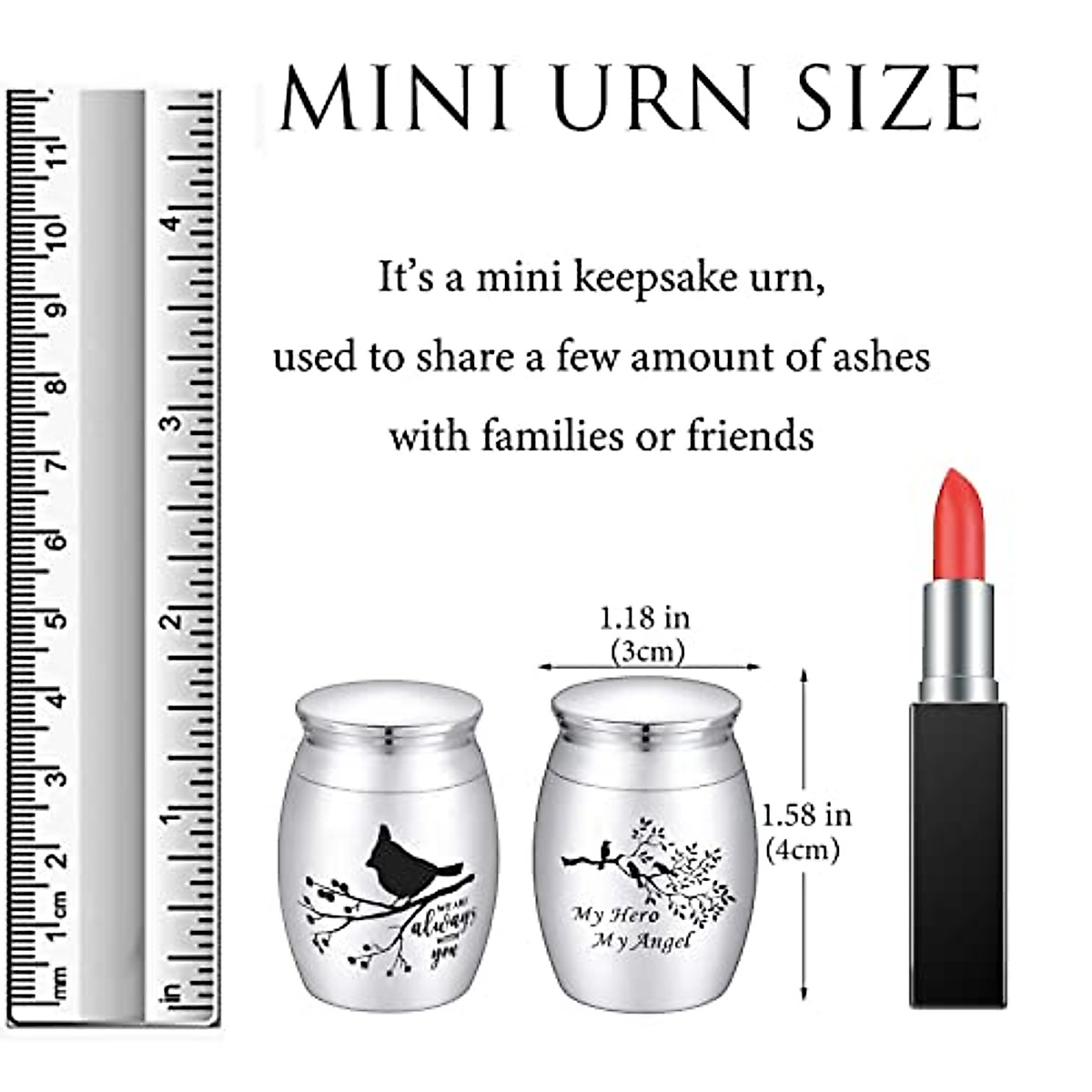 Small Urns for Human Ashes - Set of 2, Stainless Steel Mini Urn Set, Cremation Urn, Ashes Urn Ashes Holder, Small Keepsake urns for Family & Loved Ones, Silver