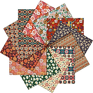 Newwiee 12 Pcs Vintage Fabric Retro Floral Fat Quarters Squares Fabric 18 x 22 Inch Flower Pattern Fabric Bundles Material for Sewing Craft and Hobby Fabric Patchwork Squares for DIY