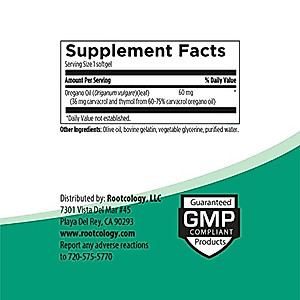 Rootcology Oil of Oregano - Bioactive Oregano Softgels to Support A Balanced Gut - Antioxidant Protection for Intestinal Health (60 Softgels)