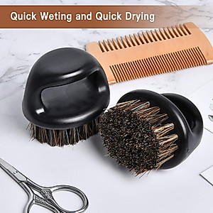 Akamino 4 Pack Beard Brush for Men - Men's Beard Brush With Round Plastic Handle and Soft Boar Bristles For Beard Oil Styling & Grooming