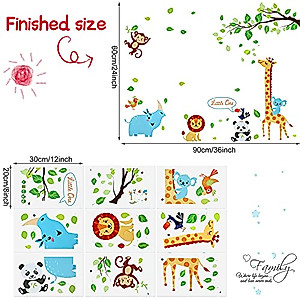 Wall Decals for Nursery Room Animal Tree Wall Stickers Baby Door Cartoon Decor Jungle Safari Giraffe Elephant DIY Children Murals Decoration Removable Wallpaper for Boy Girl Room Bedroom Wardrobe