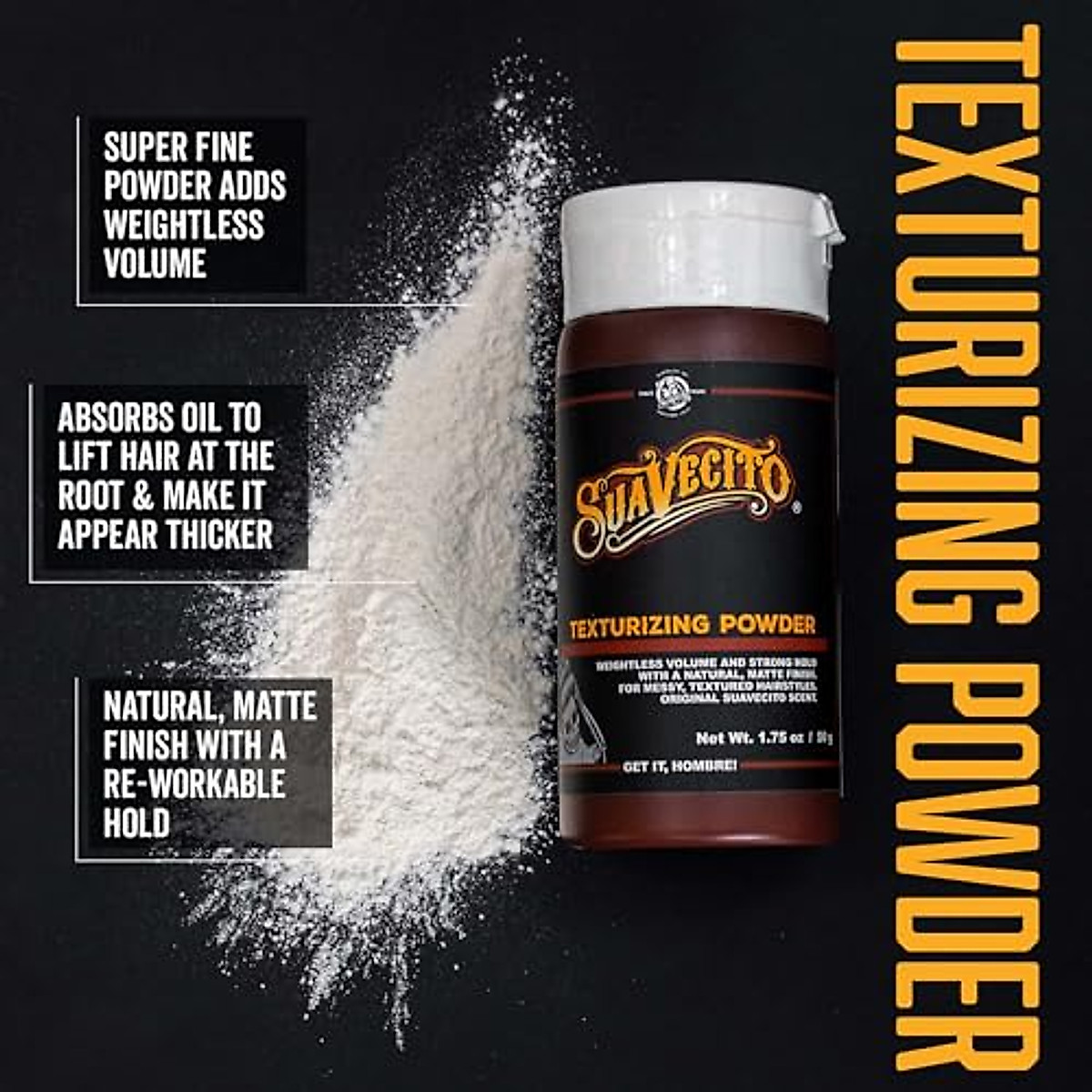 Suavecito Texturizing and Volumizing Hair Styling Powder with Shine Free Matte Finish and Strong Hold - No Mess, Oil Absorbing, Long Lasting - 1.75 oz