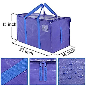 BOCAR Oversized Home Moving Bags Heavy Duty Extra Large Storage Bags for Clothes with Zippers Carrying Handles, Space Saving Alternative to Moving Box Packing Moving Supplies (MB-001-Blue-3)