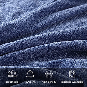 QUILTINA Super Value Fleece Throw Blankets for Couch, Lightweight Bed Blanket with Tassel for All Seasons, Spring/Summer Soft Blanket for Decoration & Outdoor Use (60'' x 50'' Blue)