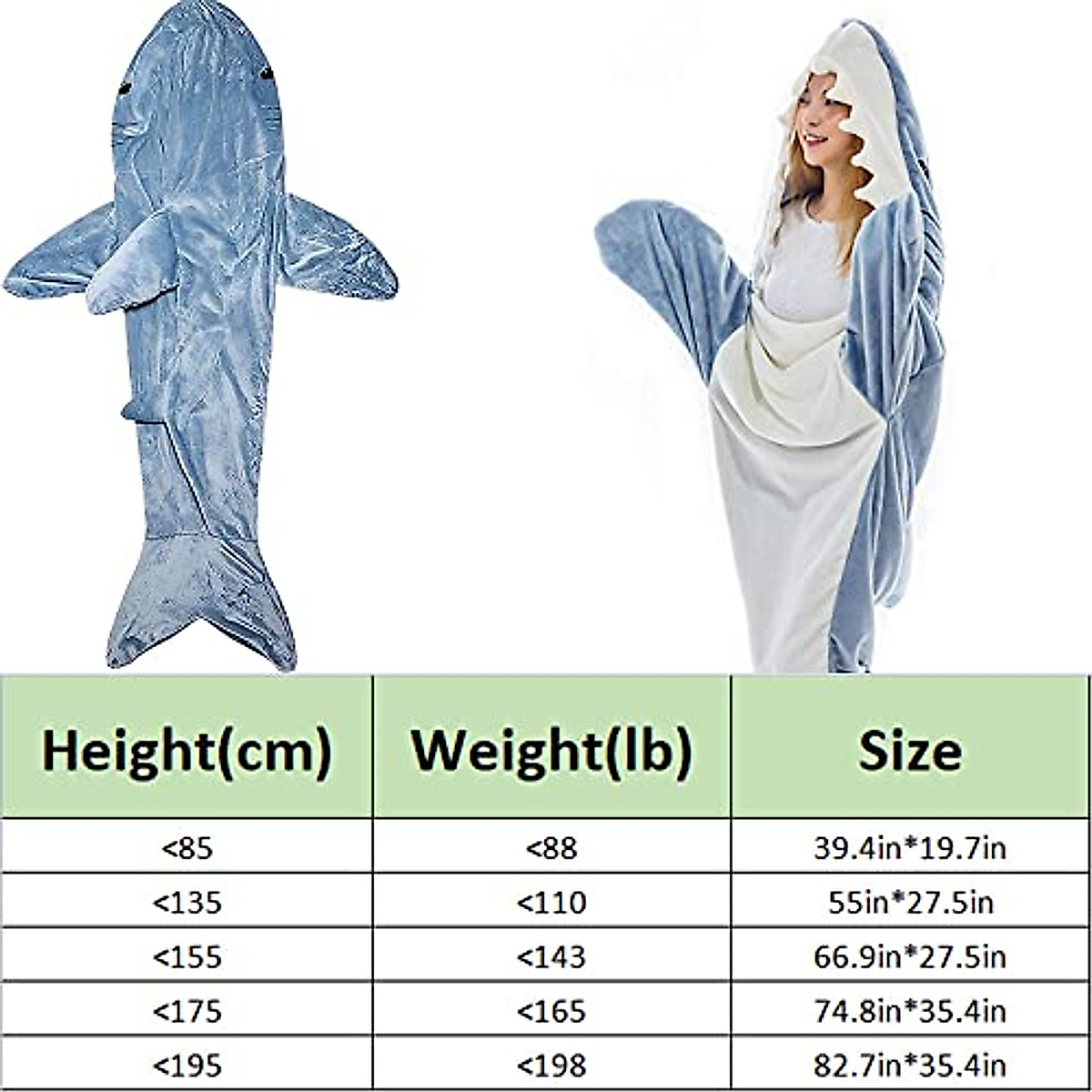 Shark Onesie Blanket, Shark Blanket Super Soft Cozy Flannel Hoodie, Shark Wearable Blanket Adult (74.8in*35.4in)
