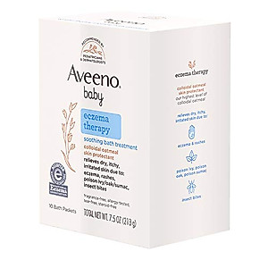 Aveeno Baby Eczema Therapy Soothing Bath Treatment for Relief of Dry, Itchy & Irritated Skin,Made with Natural Colloidal Oatmeal, Fragrance-Paraben-, Steroid- & Tear-Free, 10 ct ( Packaging May Vary )