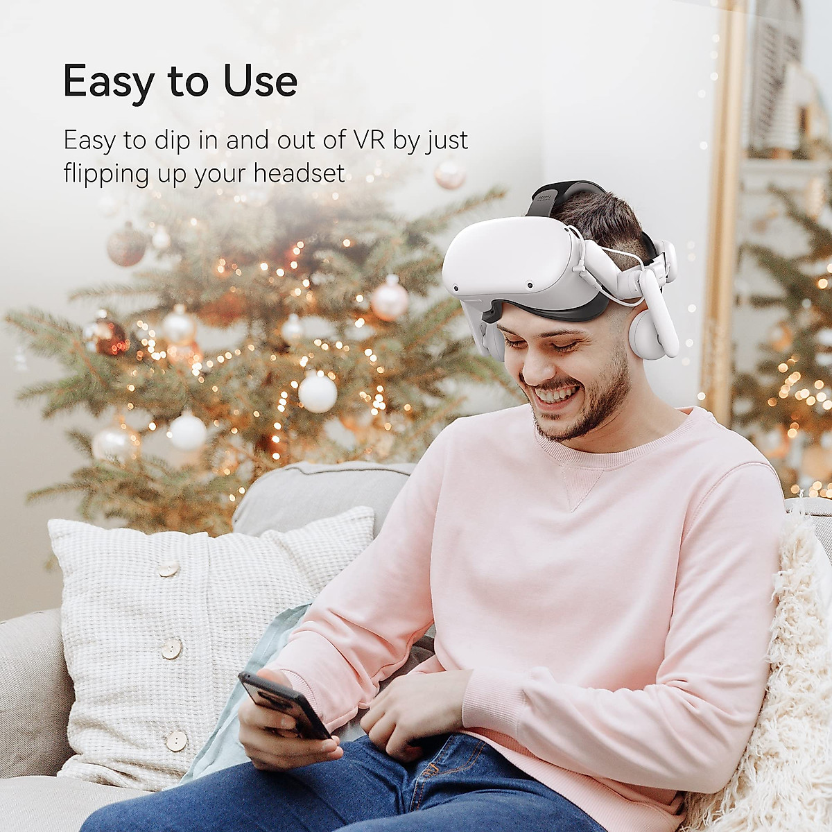 KIWI design Comfort Battery Audio Head Strap 6400mAh Compatible with Quest 2 Accessories, AIO All-in-one Headphone Elite Strap Battery Pack Replacement, White and black