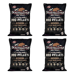 Bear Mountain FB14 Premium All Natural Low Moisture Hardwood Smoky Hickory BBQ Smoker Pellets for Outdoor Grilling, 40 Pound Bag (4 Pack)