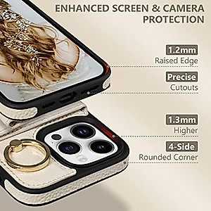 Keallce Case for iPhone 13 Pro Max 6.7'' 2021, Flip Wallet Case with Card Slots, Ring Stand Holder Kickstand, Folio Leather Protective Phone Cover for Women Compatible with iPhone 13 Pro Max 5G, Beige