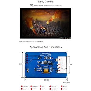waveshare 10.1inch Capacitive Touch Screen LCD Compatible with Raspberry Pi 5/4B/3B+/3A+/2B/B+/A+/Zero/Zero W/WH/Zero 2W CM3+/4 1024×600, HDMI IPS 10-Points Touch Supports Windows/Jetson Nano