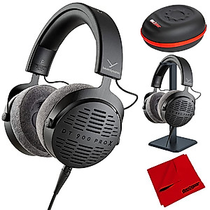 beyerdynamic 737704 DT 900 PRO X Open-Back Studio Headphones for Mixing & Mastering Bundle with Deco Gear Full-Sized Headphone Case, Headphone Stand and Microfiber Cleaning Cloth