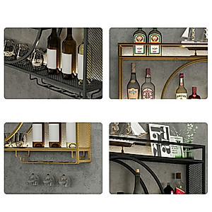 LITFAD Modern Wall Mounted Wine Rack Metal Wine Bottle & Glass Rack Iron Display Stand Wine Holder with Shelves - 1 Piece Gold Heart Shape