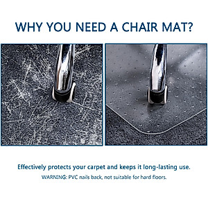 Large Office Carpet Chair Mat, 48” x 60” Desk Chair Mat for Low Pile Carpeted Floors, Easy Glide Floor Protector for Rolling Chair, Plastic Mat for Home, Office (Rectangle)