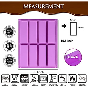 AFINSEA 3 PCS Granola Bar Mold Silicone Mold,Rectangle Cereal Energy Bar Mold Butter Mold for Ganache, Chocolate Bar, Truffles, Cheesecake, Pudding(8-Cavity)