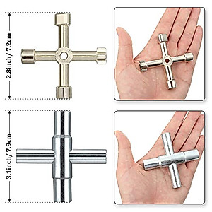 Mudder 4 Way Sillcock Key Plated Steel Water Keys with 4 Way Utility Gas Meter Keys Faucet Wrench Tool for Opening and Closing Sillcock or Spigots (Silver)