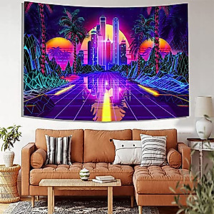 TPMDFC Punk City Tapestry UV Reactive Blacklight Tapestries 60x40in Japanese Punk Future City Cityscape Futuristic Wall Hanging Tapestries for Bedroom Living Room Decor YGTRLTP15