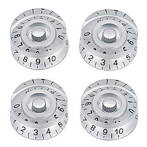 Micovay 4pcs Volume Tone Speed Control Knobs Hat Shape for Les Paul LP Style Bass Electric Guitar Parts, Transparent Silver with Black Numbers