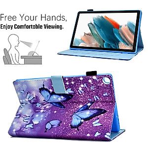 Case for Samsung Galaxy Tab A8 10.5 inch 2022 Model (SM-X200/X205/X207) Funut Premium PU Leather Folding Stand Cover with Pen Holder & Multiple Viewing Angles, Auto Wake/Sleep, Purple Butterfly