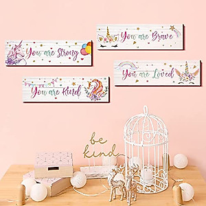 Yulejo Girls Room Wall Decor Unicorn Rainbow Motivational, Inspirational Wall Art for Kids Bedroom Nursery Decorations ()