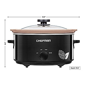 Chefman 5 Qt. Slow Cooker, All-Natural, Glaze & Chemical-Free Pot , Stovetop or Oven Cooking, Dishwasher Safe Crock; Naturally Nonstick & Paleo-Friendly, Low-Lead Stoneware, Bonus Recipes Included