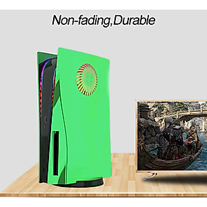 Electroplating Face Plates with RGB LED Light Strip and Cooling Vents for PS5 Disc Edition, Cover Shell Panel for Playstation 5 Console Replacement faceplates, 400+ Effects Light (Green)
